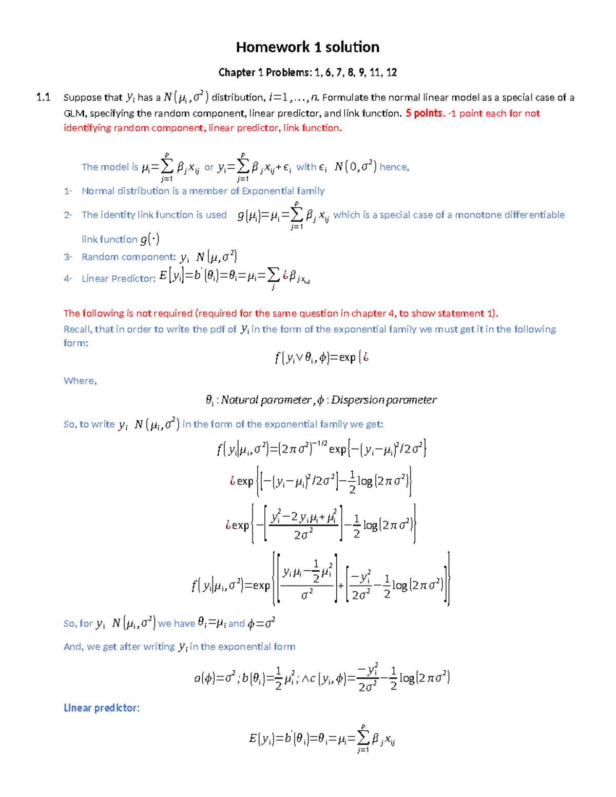 GLM HW1 Rubric - Homework question and answer - Homework 1 solution ...