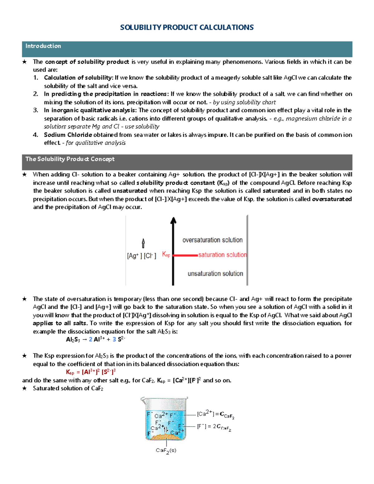Solubility Product Calculations - SOLUBILITY PRODUCT CALCULATIONS ...