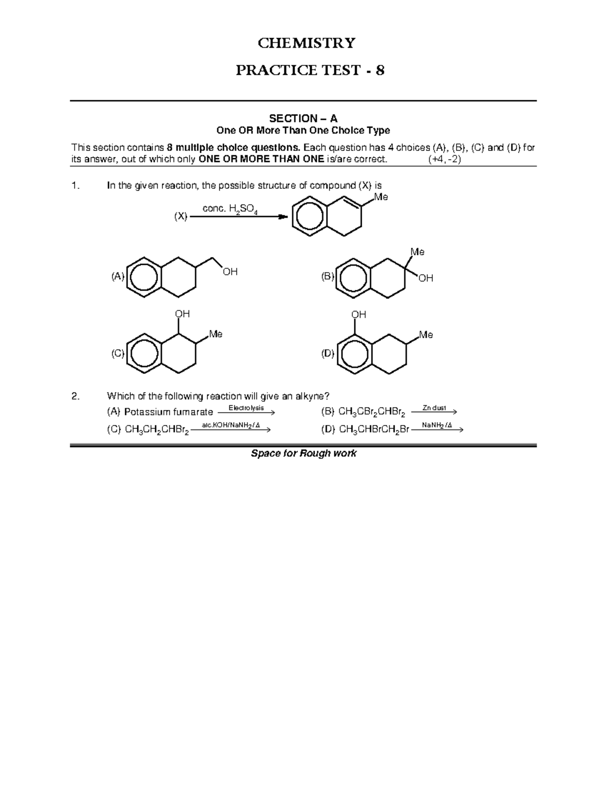 Chemistry Practice Test - 8 - SECTION – A One OR More Than One Choice ...
