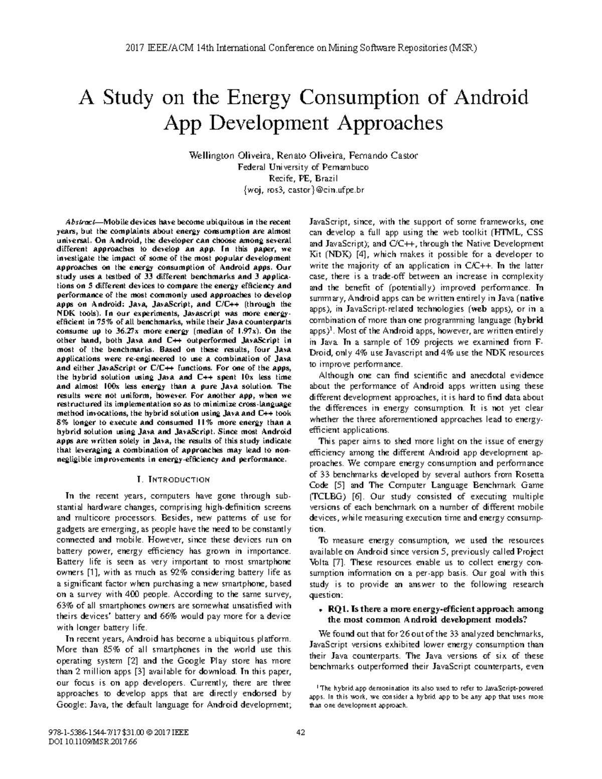 A study on the energy consumption of android app development approaches ...