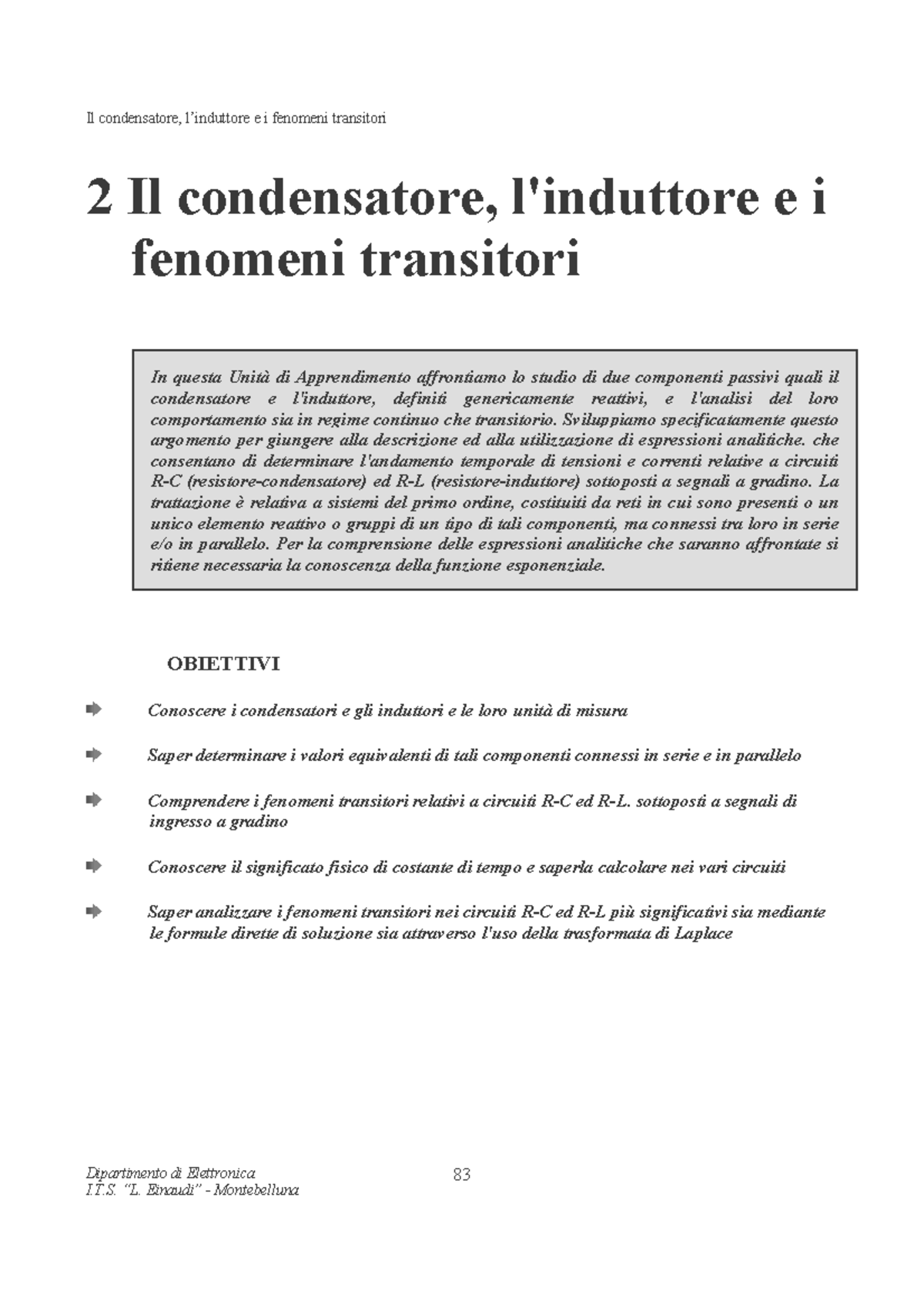 Fenomeni Transitori - Teoria su condensatori e induttanze ...