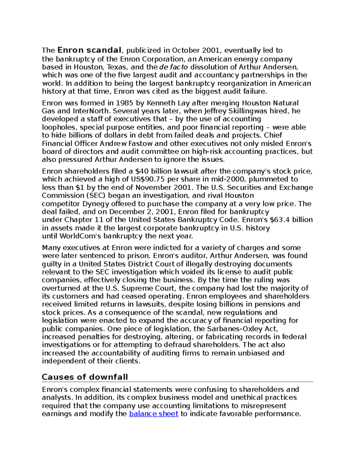 Enron Fraud Case - The Enron scandal, publicized in October 2001 ...