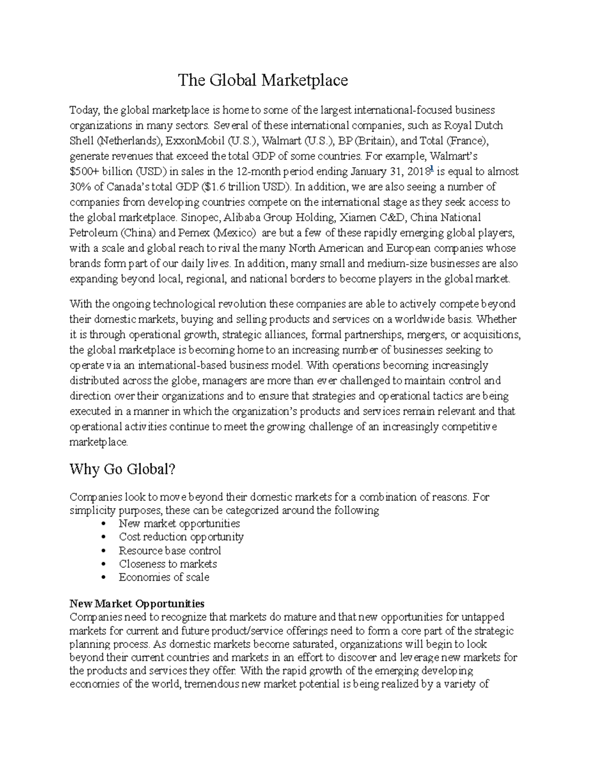 Chapter 3 - The Global Marketplace Today, the global marketplace is ...