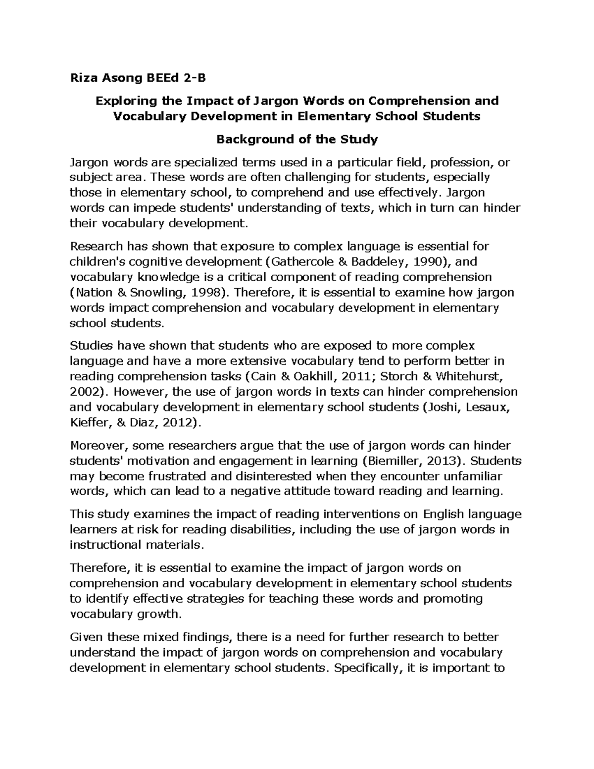 Research RRL - I don't know - Riza Asong BEEd 2-B Exploring the Impact ...