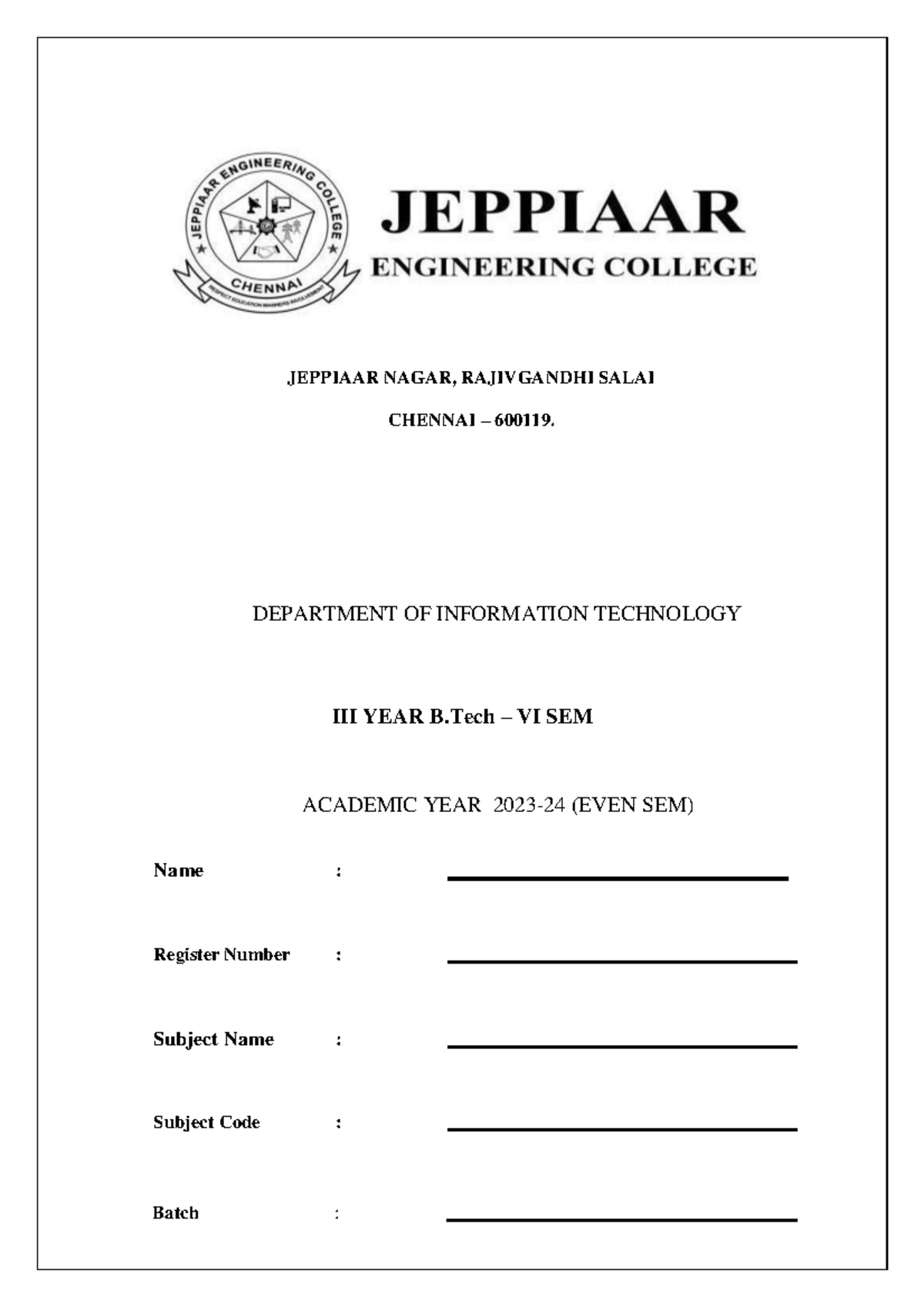 Data Warehouse Lab Manual Jeppiaar Nagar Rajivgandhi Salai Chennai 600119 Department Of