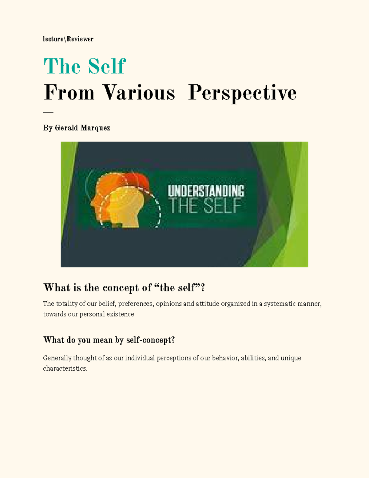 Essay - File - Na - lecture\Reviewer The Self From Various Perspective ...
