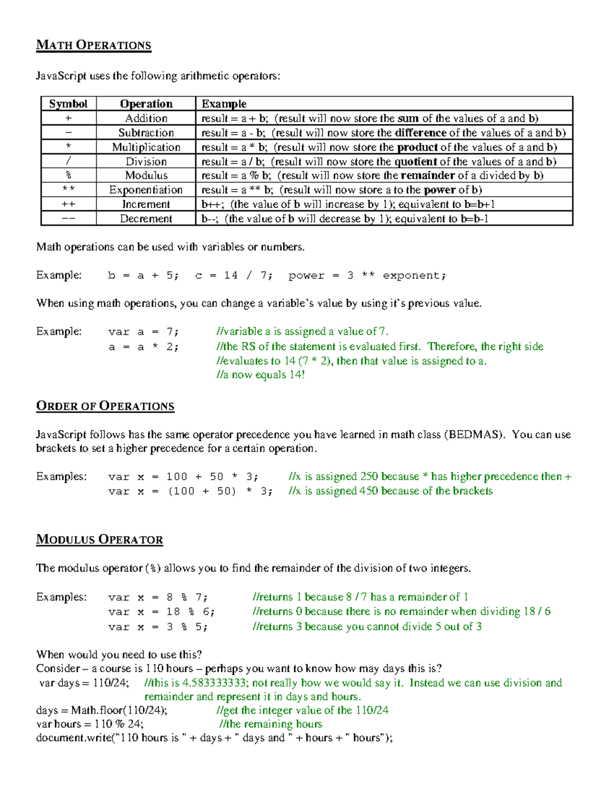 004 - Math Operations - Summary Computer Science I - M ATH OPERATIONS ...