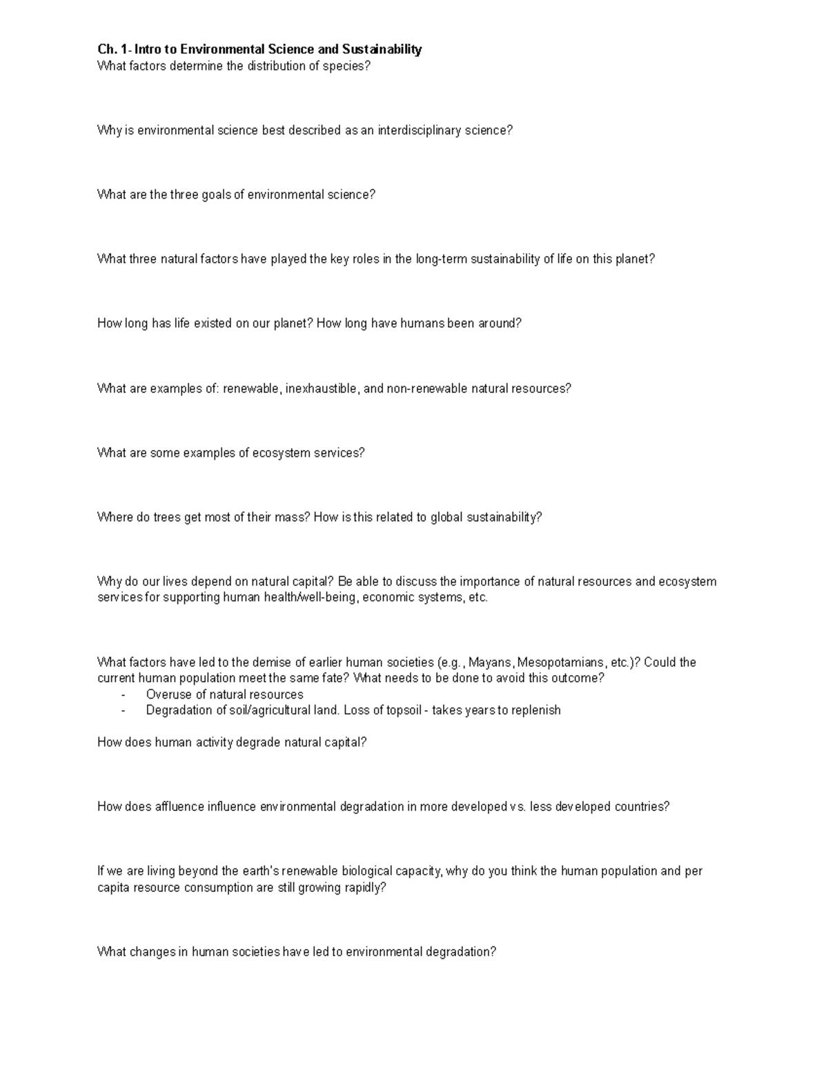 ENVI Exam 1 - Chpt 1-4 - ENVI Exam 1 - Chpt 1-4 Practice Material - Ch ...