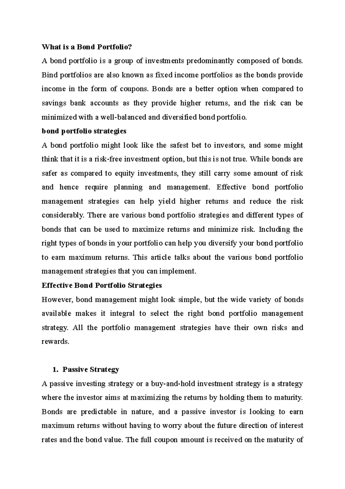 What is a Bond Portfolio-1 - Bind portfolios are also known as fixed ...