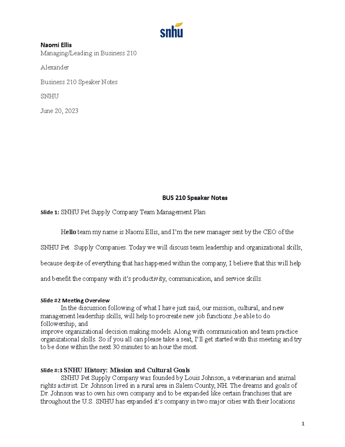 Speaker notes module 7-3 - BUS-210 - SNHU - Studocu