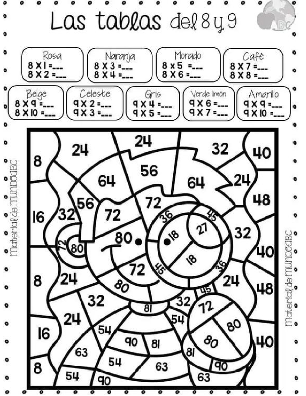 Ejercicio de tablas de multiplicar - o o o o o Las tablas del 8y ABC o ...