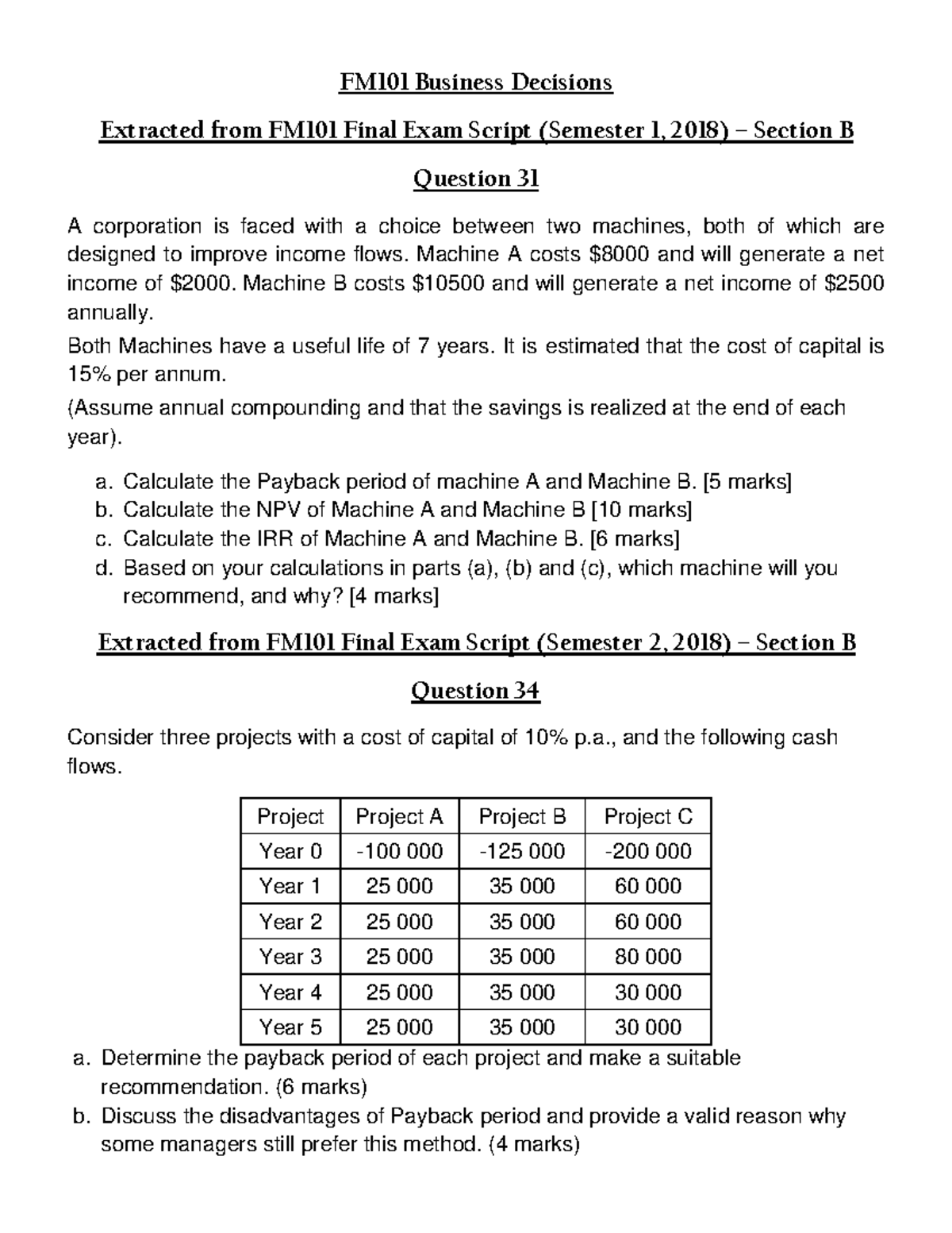 FM101 Business Decisions - FM101 Business Decisions Extracted from ...