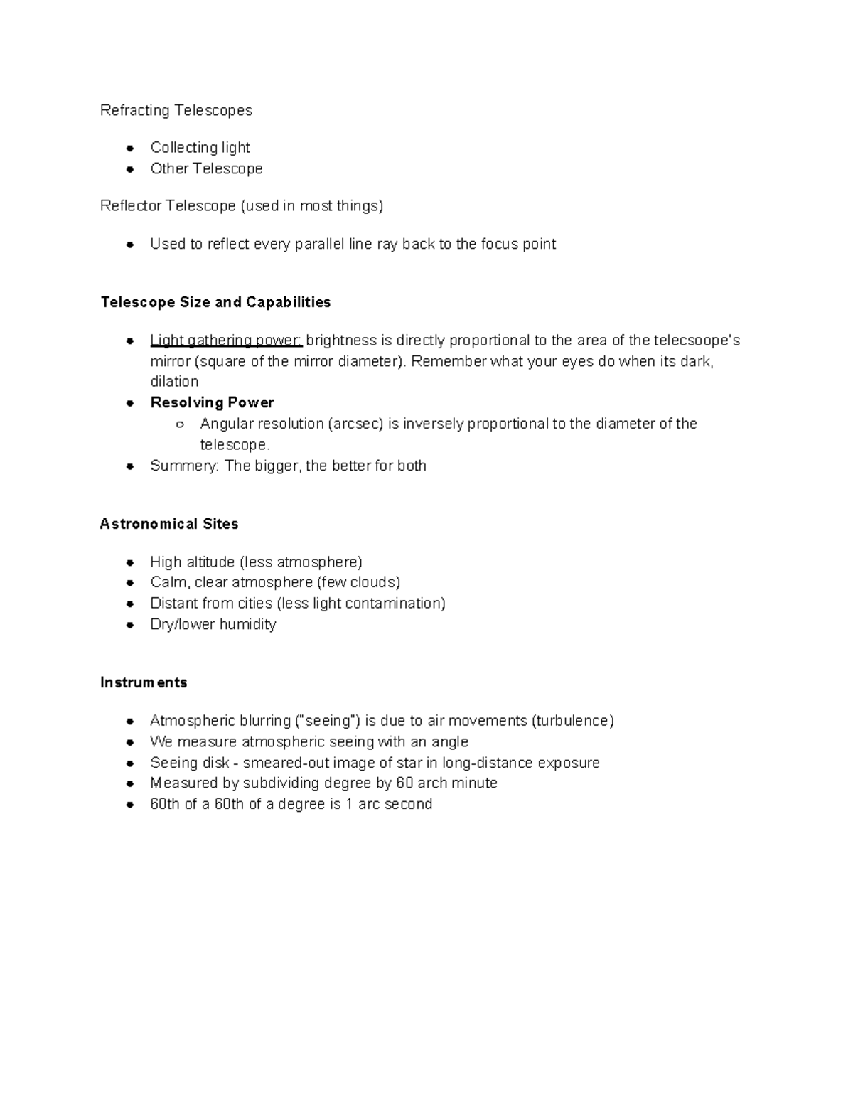 Lecture 6 - Astronomical Units - Refracting Telescopes Collecting light ...