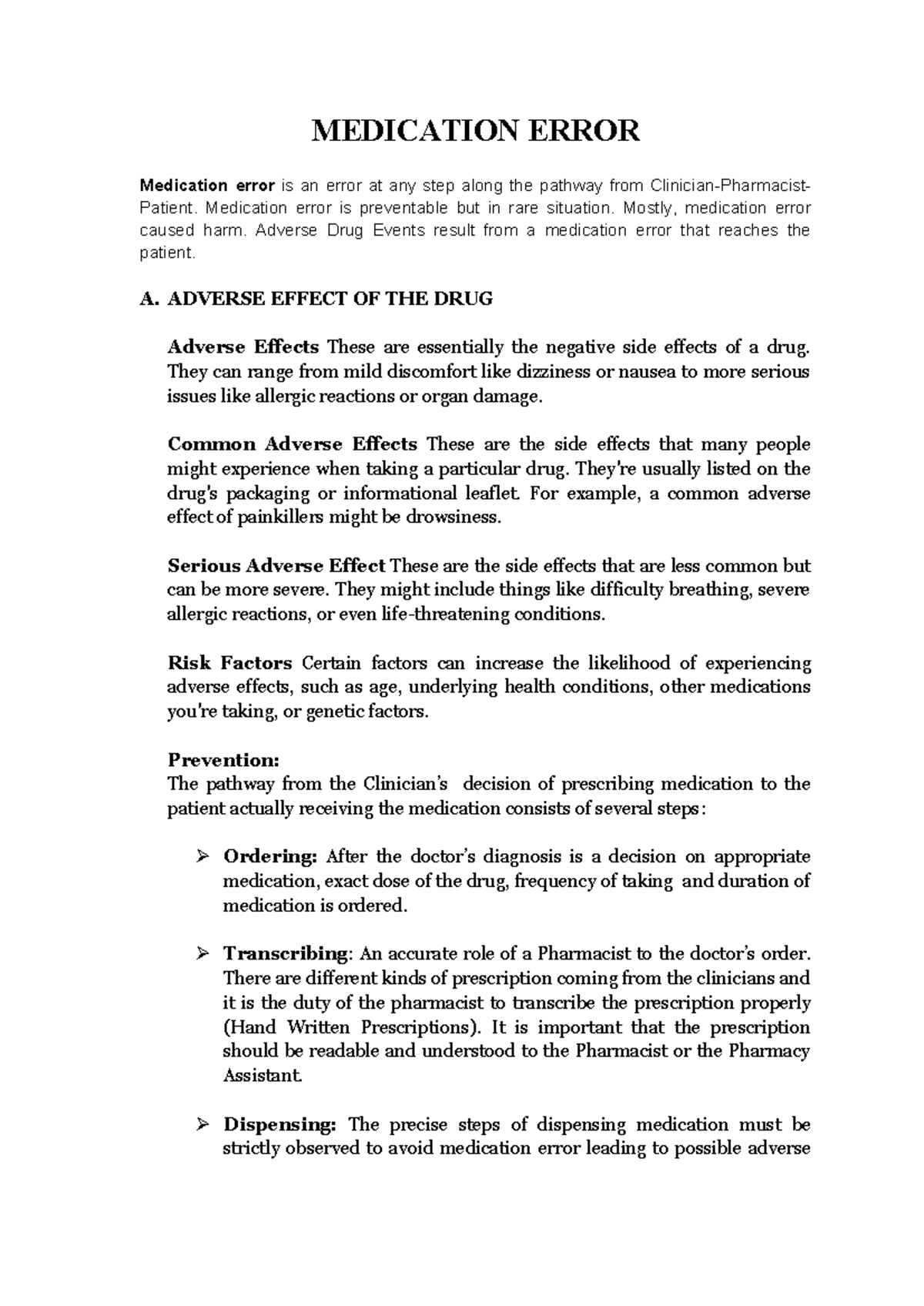 Adverse- Effect-OF-THE-DRUG-1 - MEDICATION ERROR Medication error is an ...