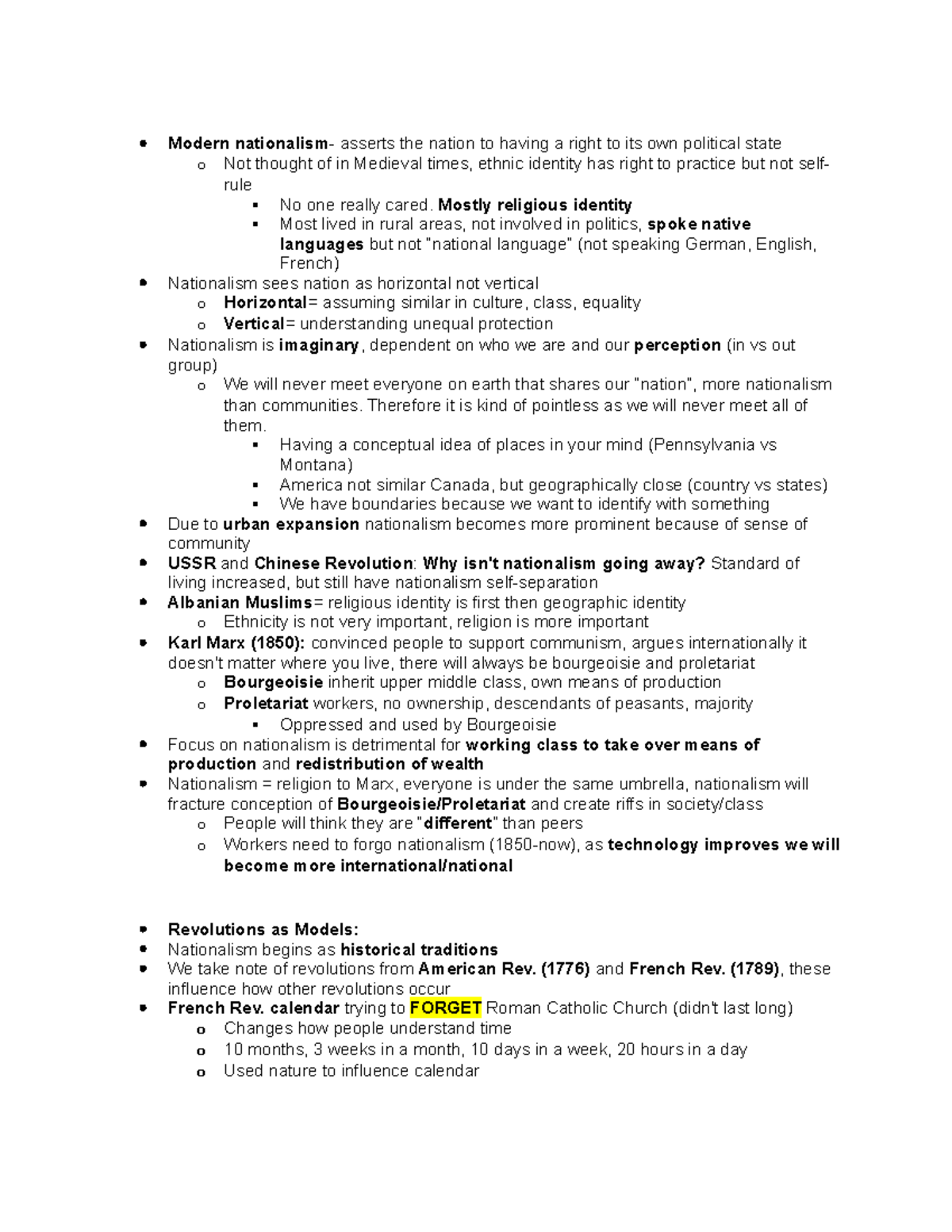 Modern nationalism Notes - Modern nationalism- asserts the nation to ...