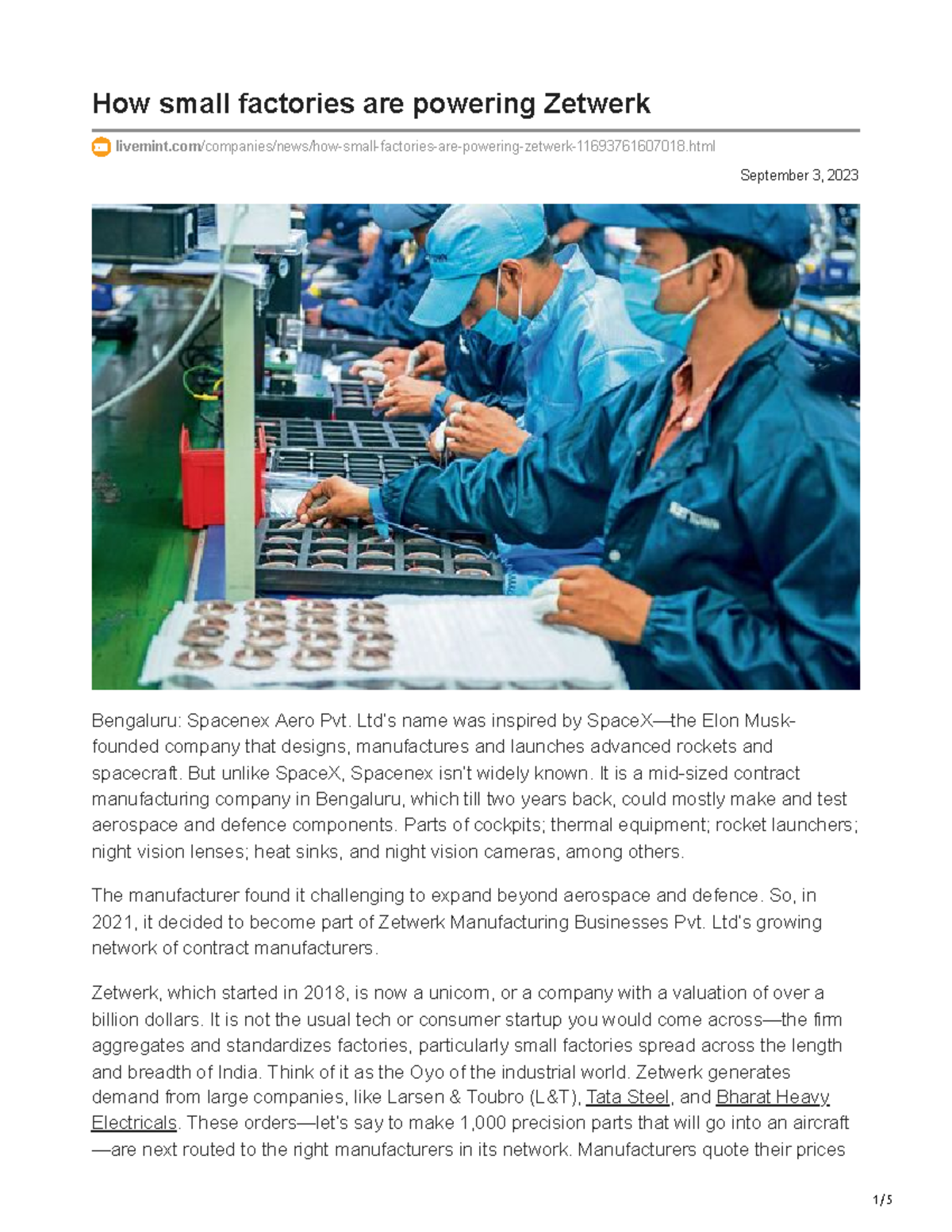 News Article - How small factories are powering Zetwerk - September 3 ...