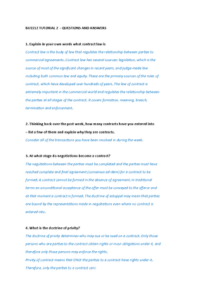 BU 1112 - Tutorial 3 questions - TUTORIAL 3 QUESTIONS Do contracts need to be in writing to be ...