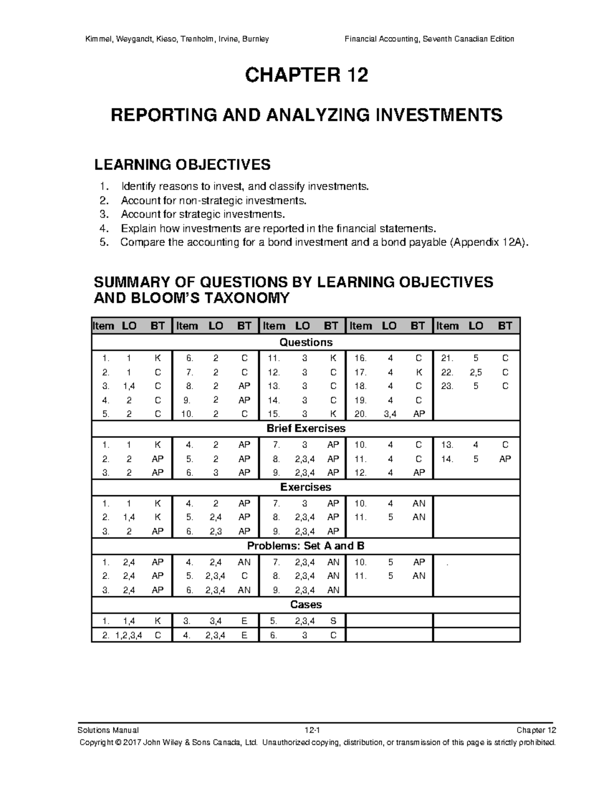 Sm12 - Textbook - Solutions Manual 12-1 Chapter 12 CHAPTER 12 REPORTING AND ANALYZING ...