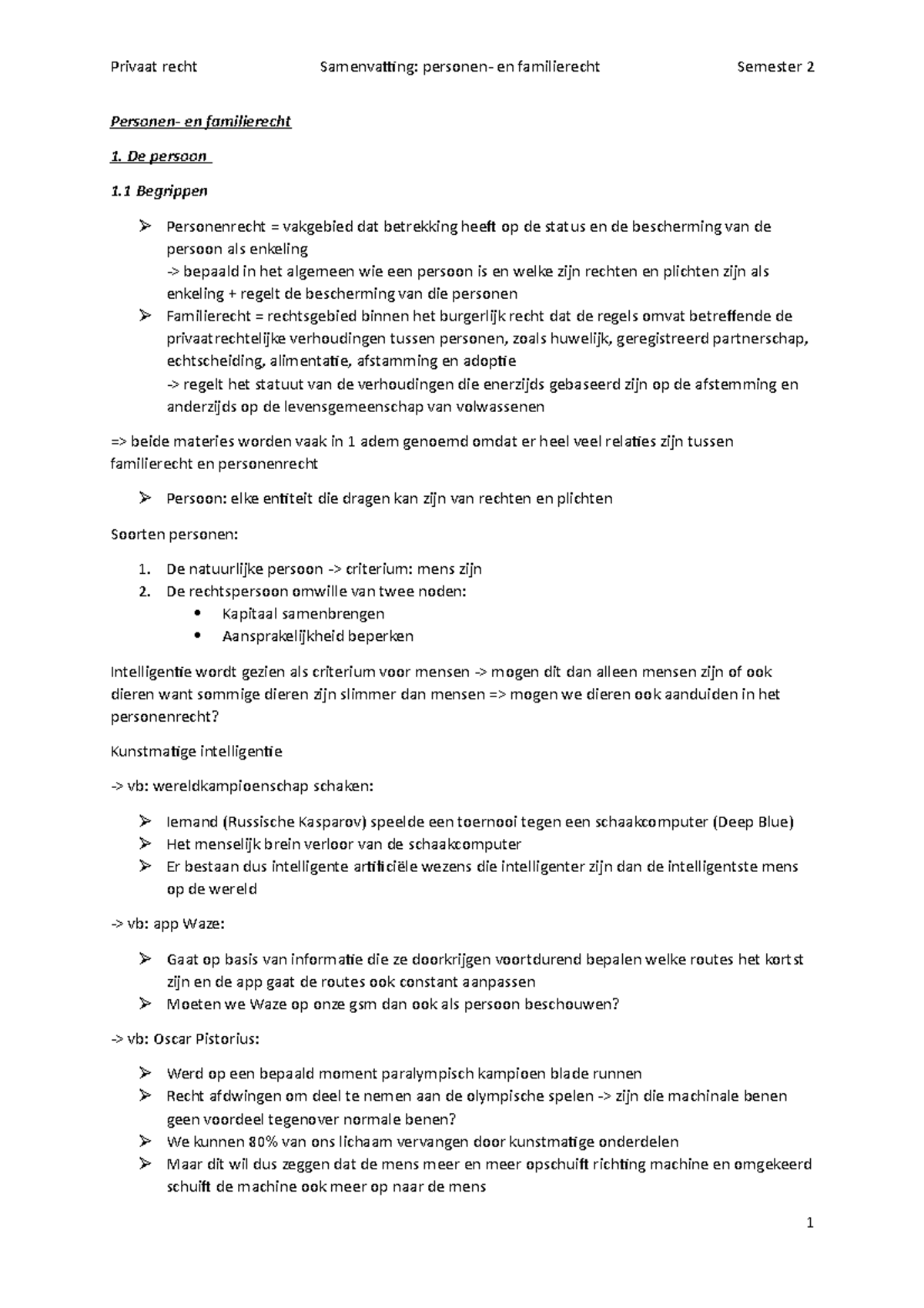 Privaat recht - Personen- en familierecht De persoon 1 Begrippen ...