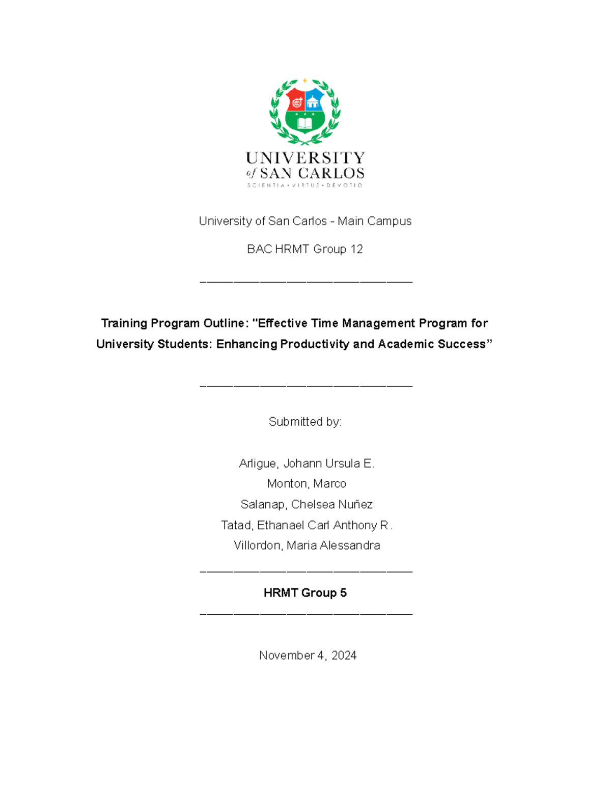 HRMT Group 5 - Training Program - University of San Carlos - Main ...