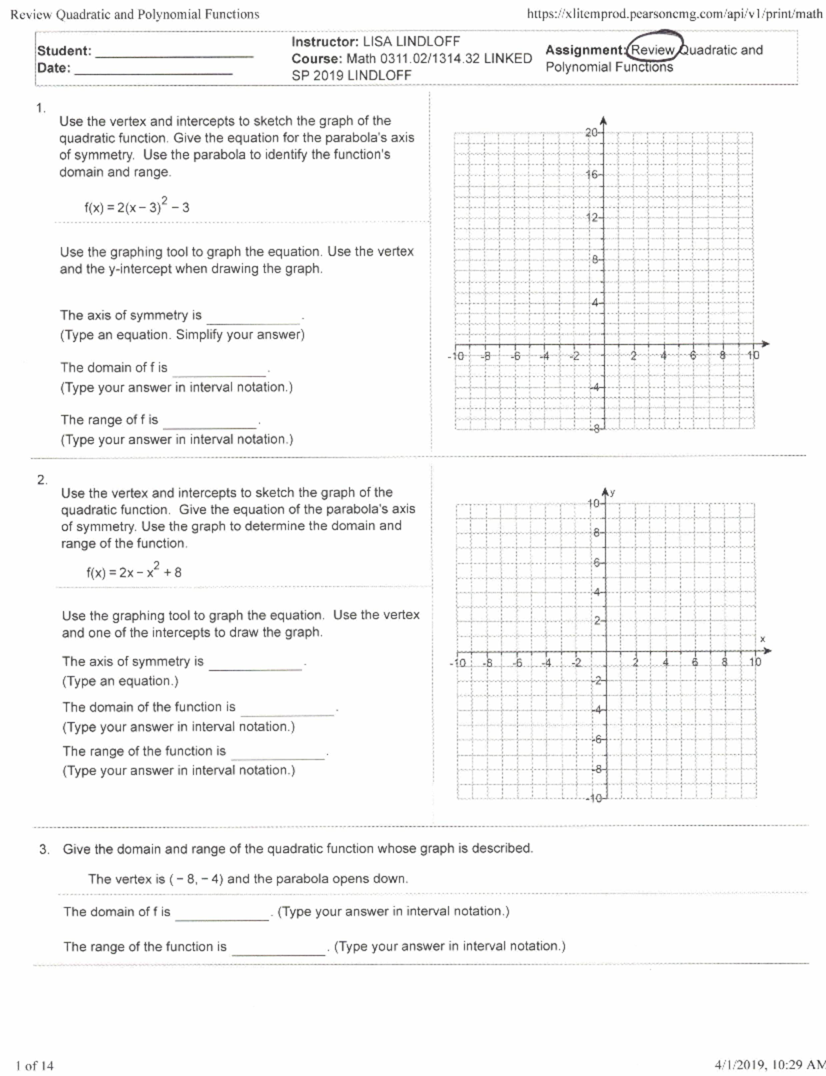 Review for Ch 3 3 - Study material with practice problems. - Math 1314 ...