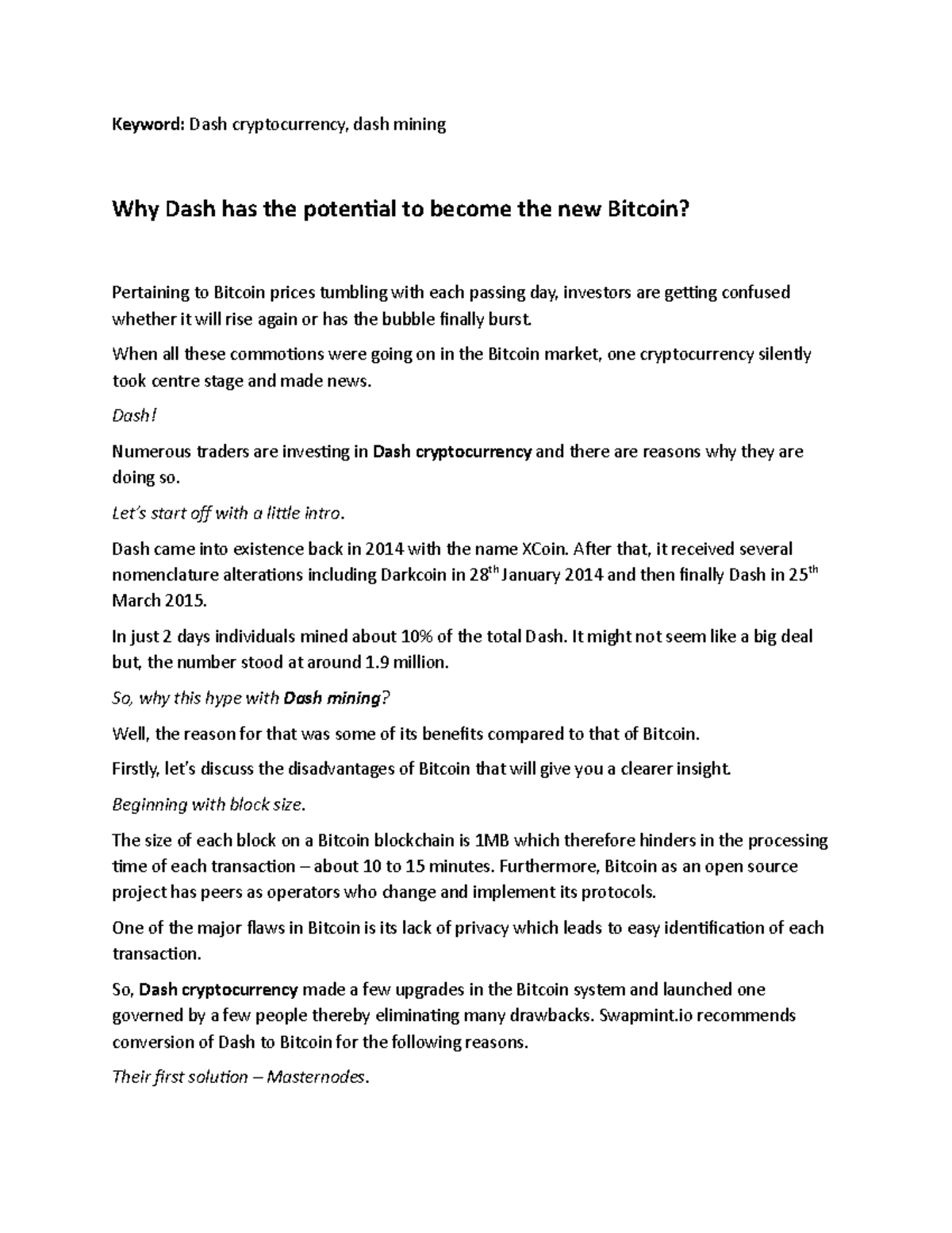 1. Why Dash has the potential to become the new Bitcoin - Keyword: Dash ...