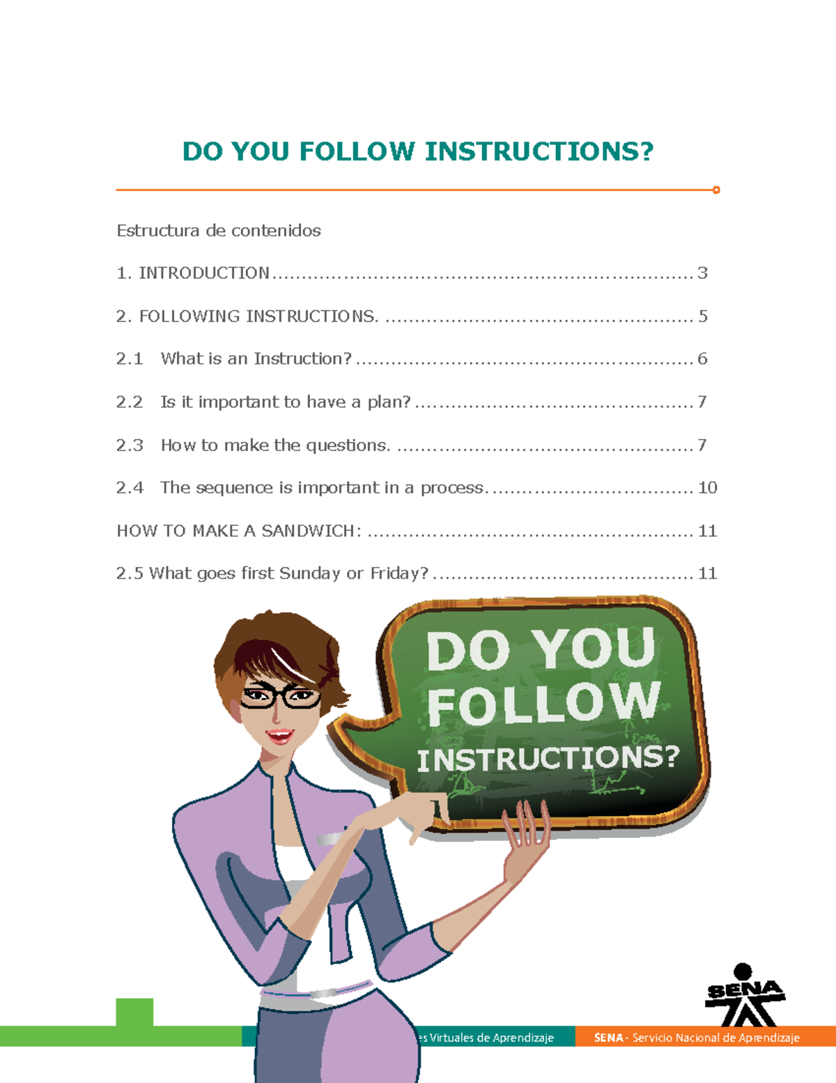 3 Do you follow instructions - Estructura de contenidos INTRODUCTION ...