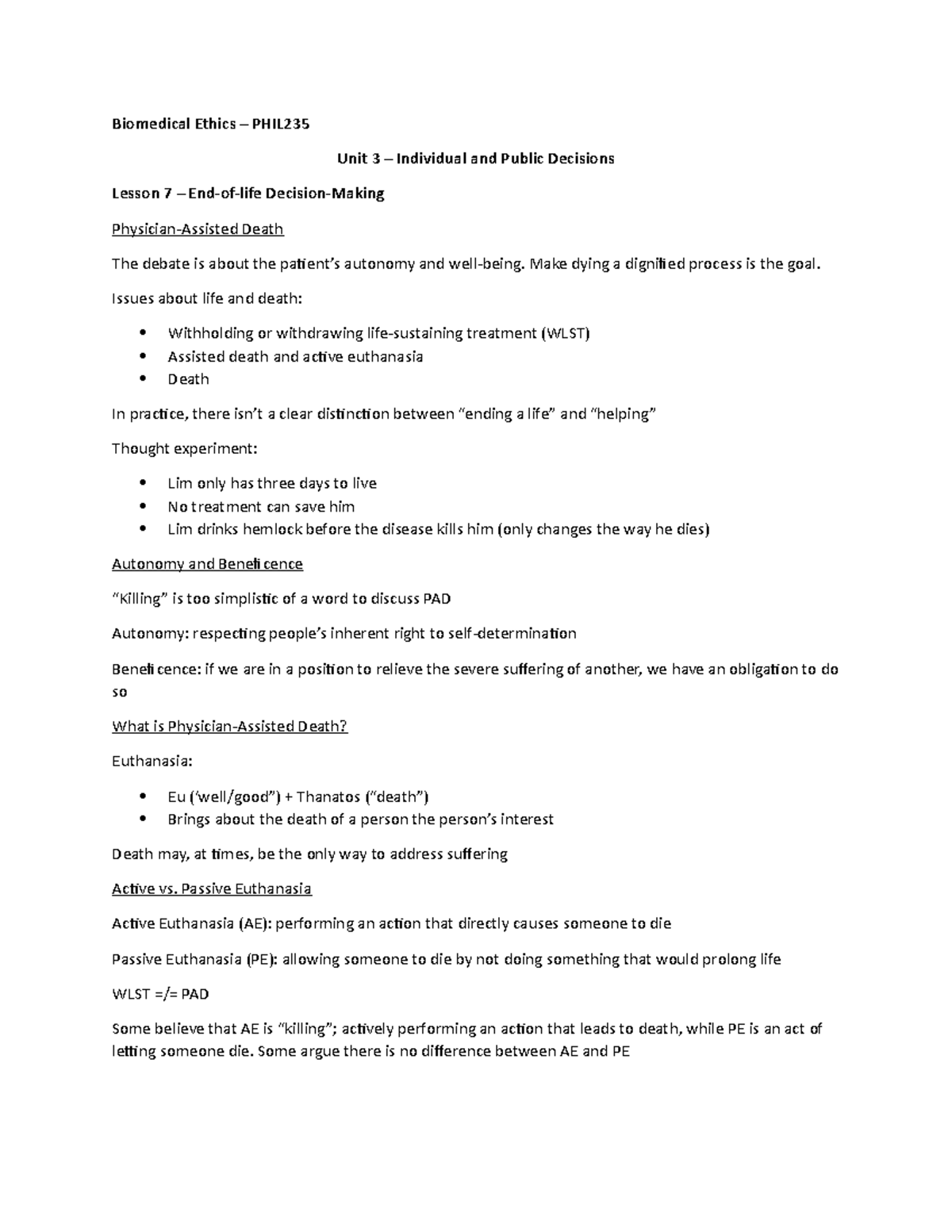 PHIL235-UNIT3 - phil235 notes - Biomedical Ethics – PHIL Unit 3 ...
