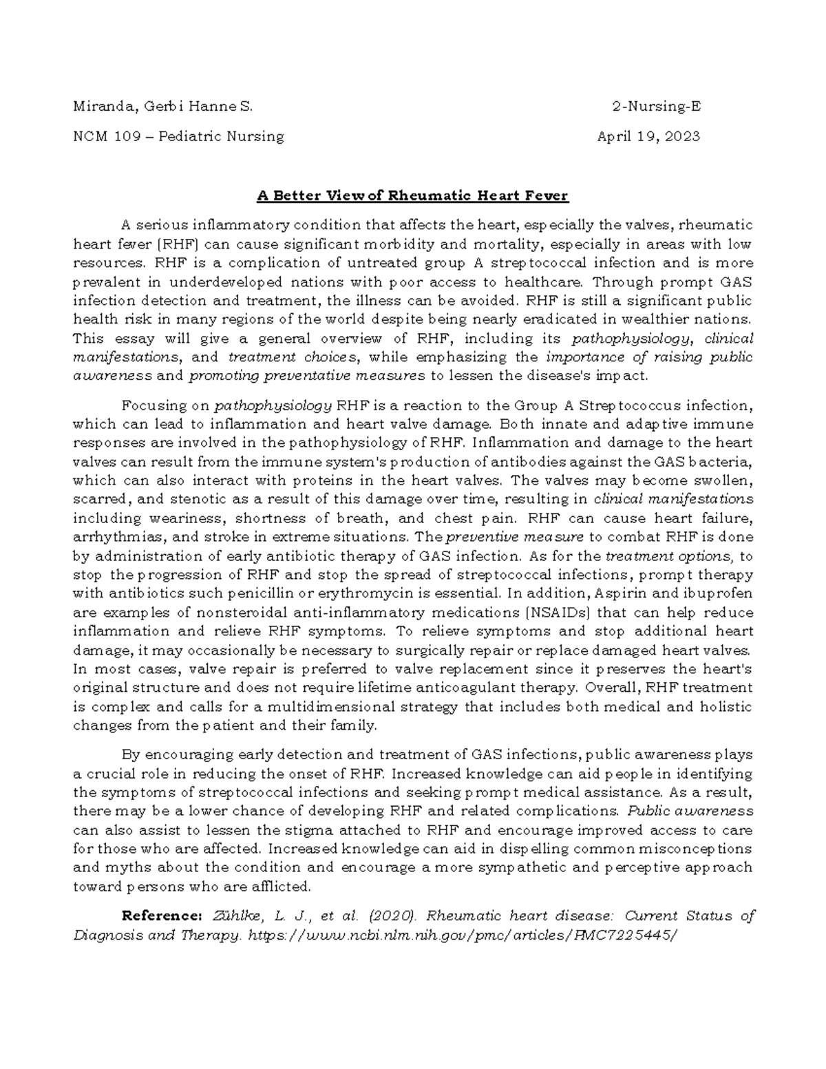 Pedia Journal Heart Disease - Miranda, Gerbi Hanne S. 2 - Nursing-E NCM ...