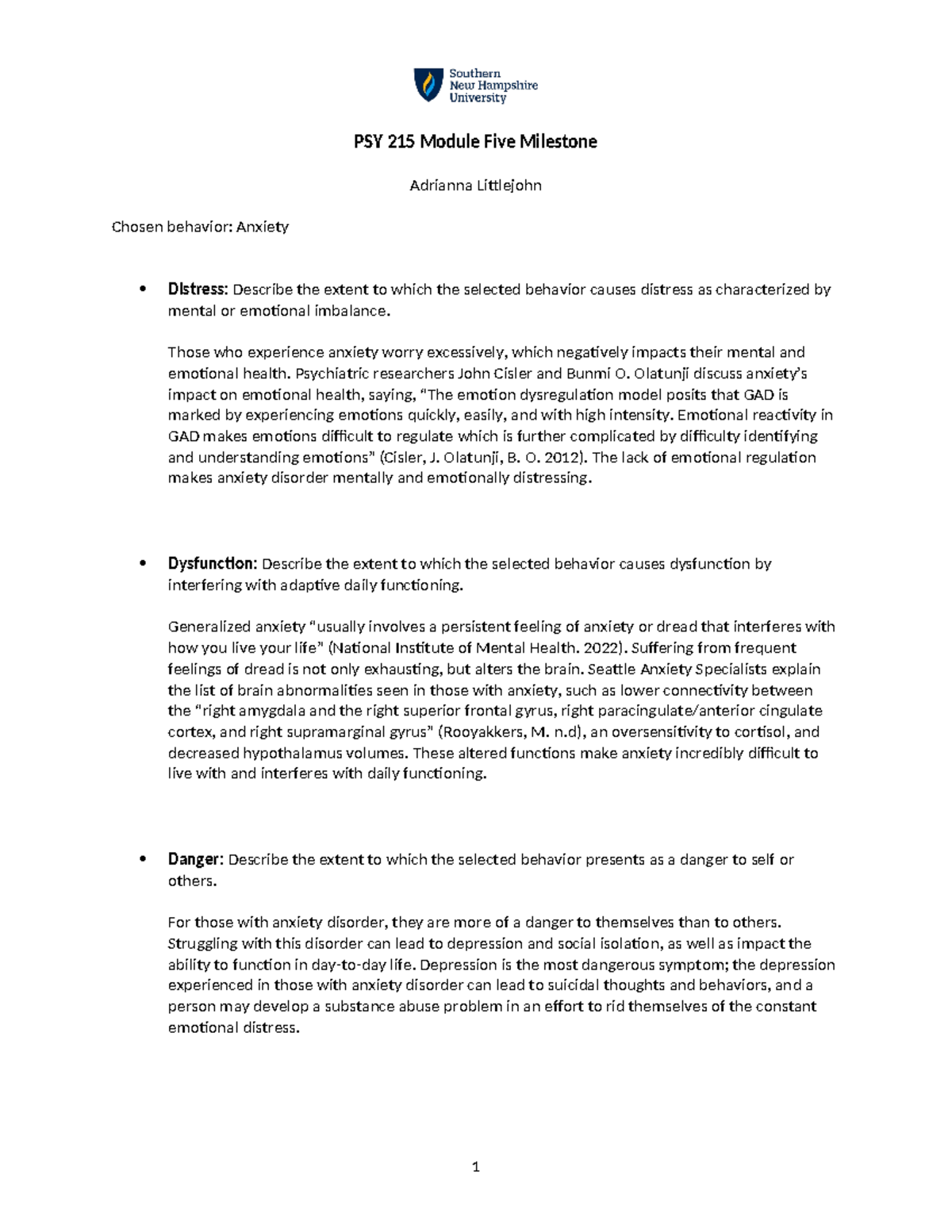 PSY 215 Module Five Milestone - PSY 215 Module Five Milestone Adrianna ...