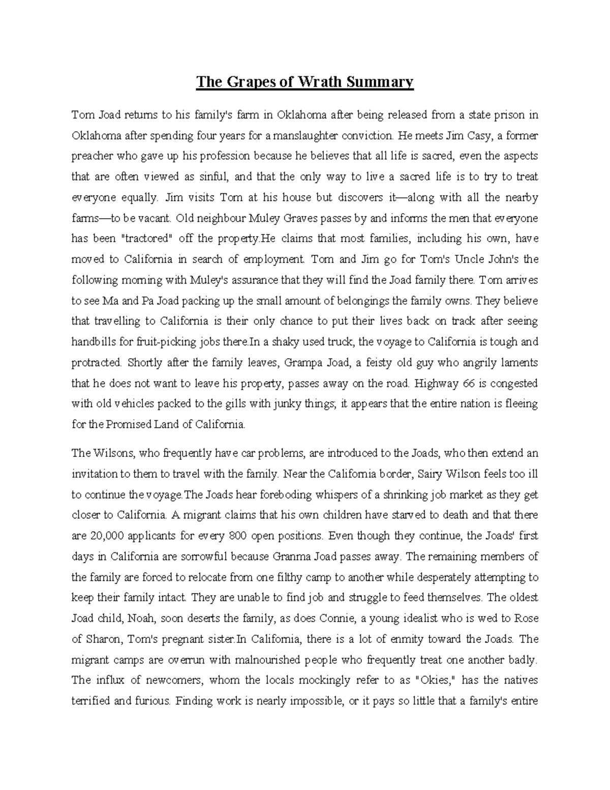 The Grapes of Wrath - He meets Jim Casy, a former preacher who gave up ...