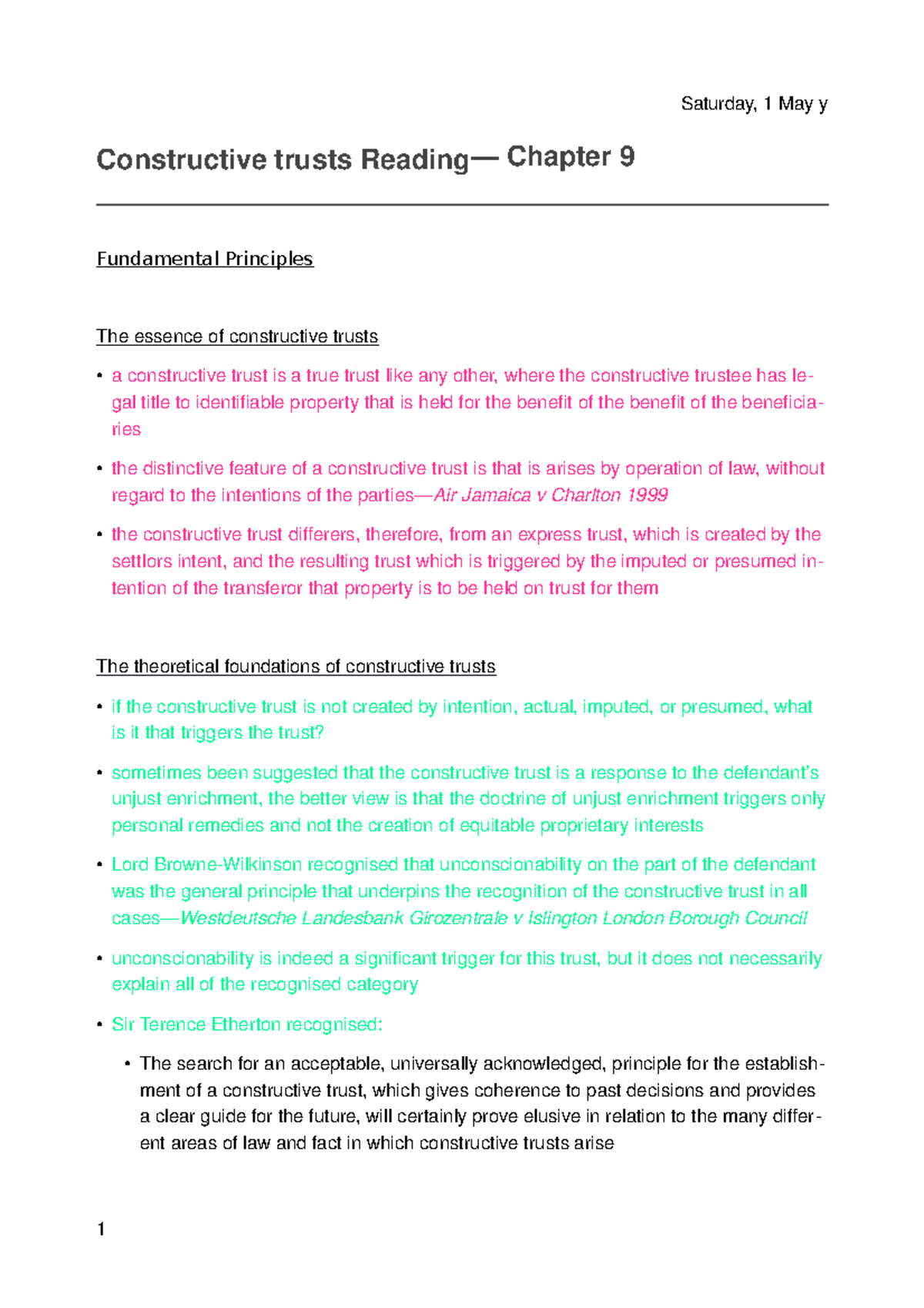 Contrsuctive Trusts Reading - Constructive trusts Reading— Chapter 9 ...