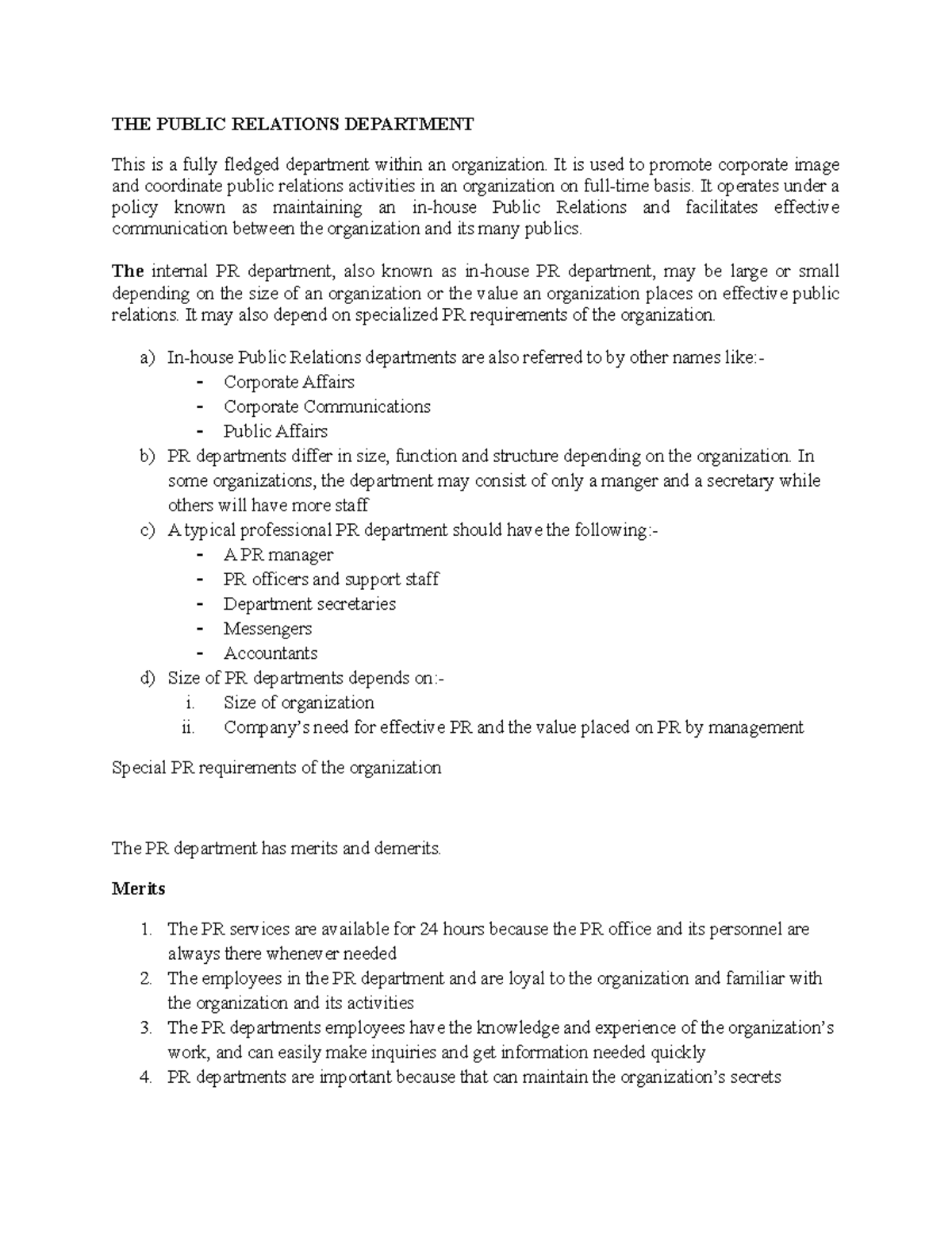 THE Public Relations Department - THE PUBLIC RELATIONS DEPARTMENT This ...