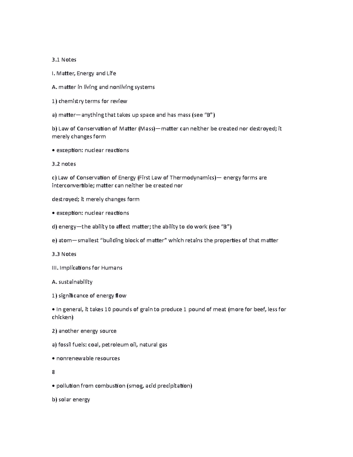 vocabulary words - 3 Notes I. Matter, Energy and Life A. matter in ...