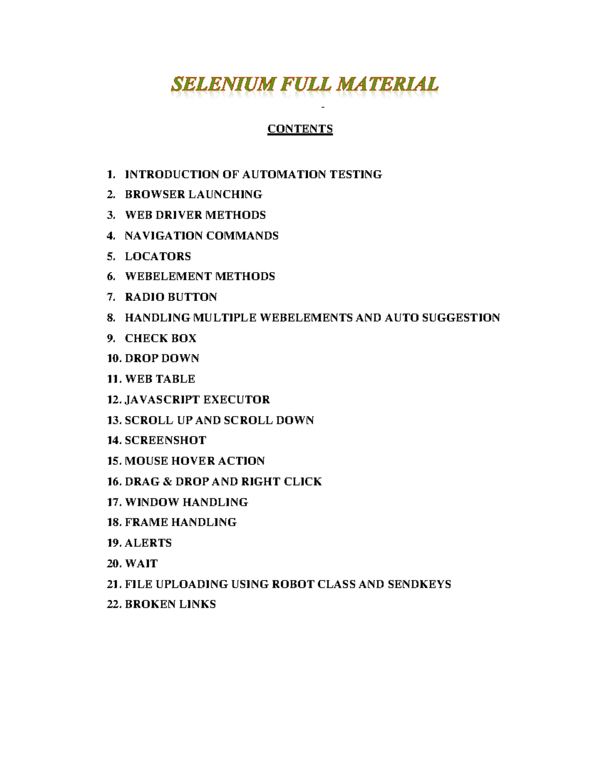 Selenium Notes Contents 1 Introduction Of Automation Testing 2