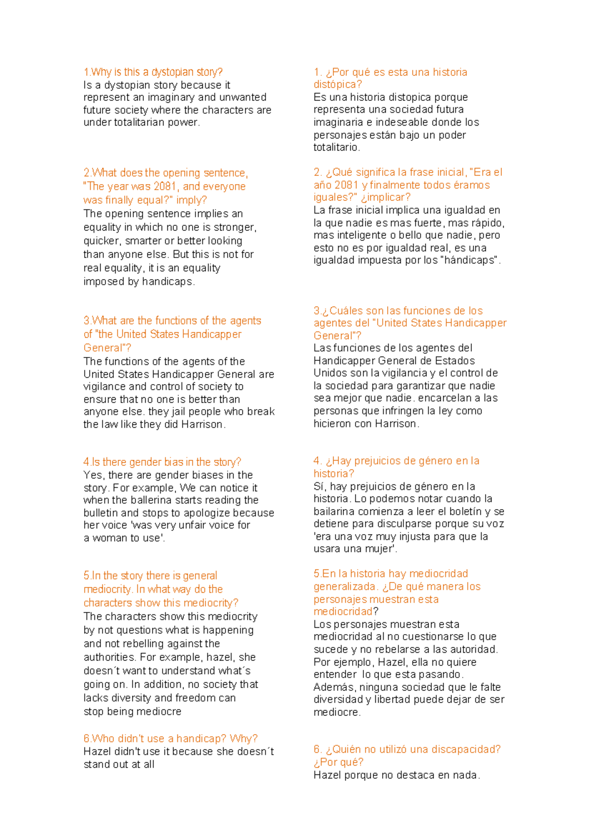 Harrison- Bergeron -questionnaire con respuestas - 1 is this a ...