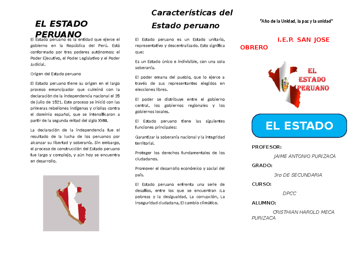 El Estado peruano es la entidad que ejerce el gobierno en la República ...