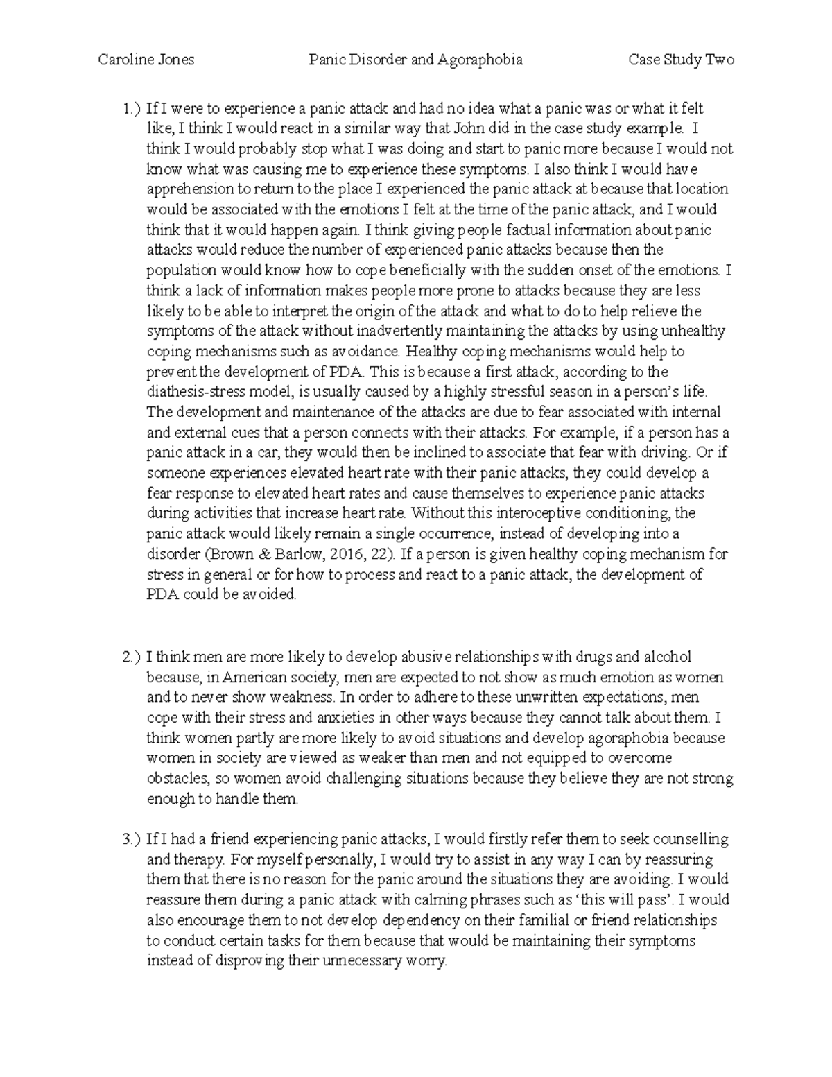 Case study 2 - Caroline Jones Panic Disorder and Agoraphobia Case Study ...