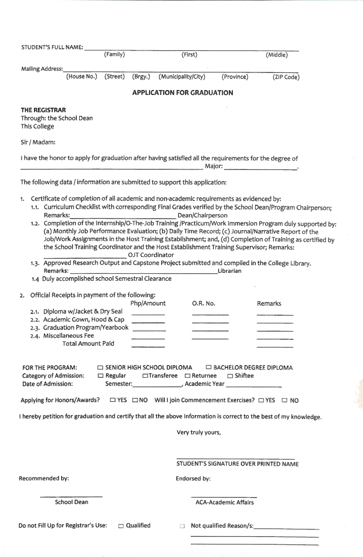 FORM Application for Graduation - MCC - Education - Studocu