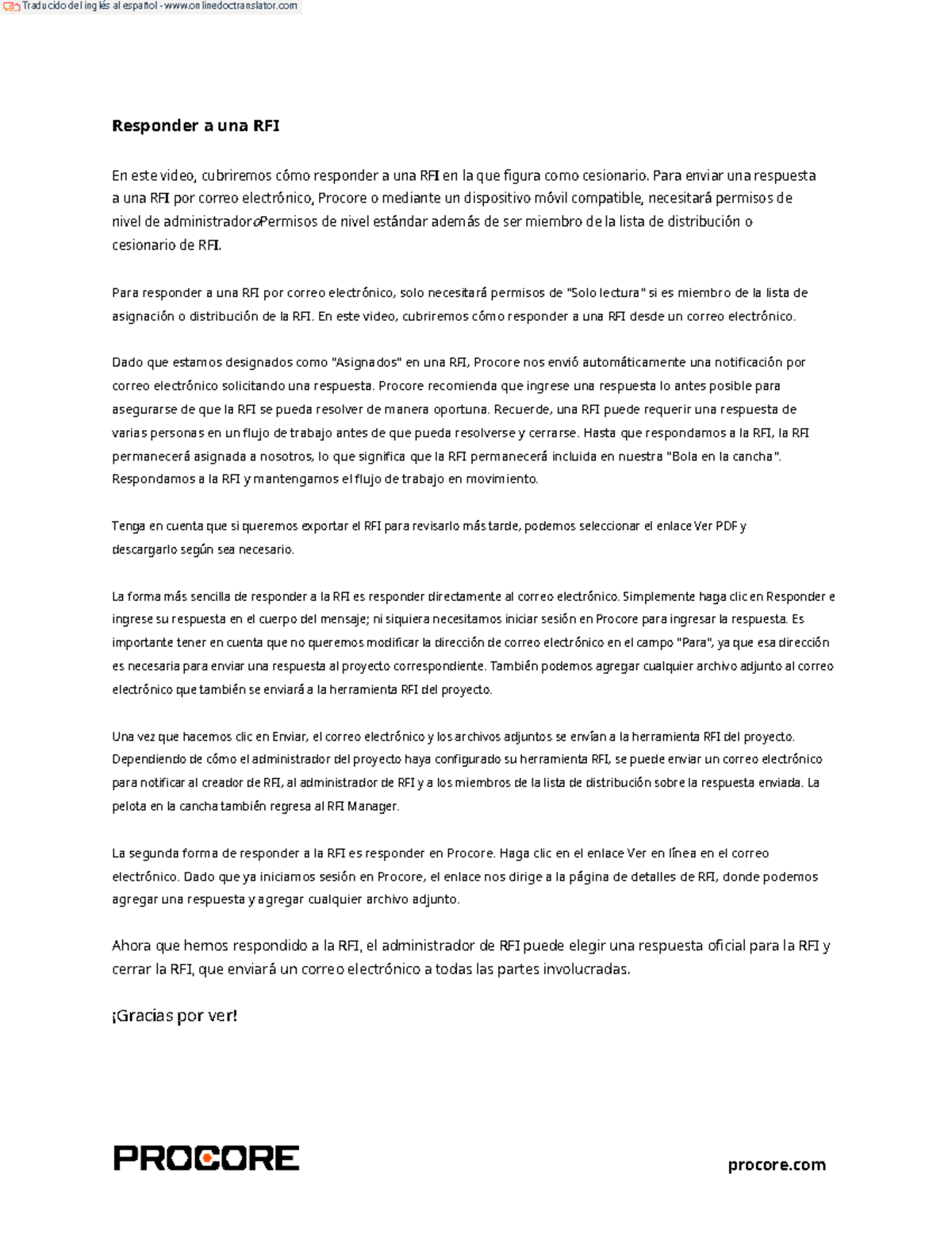 RFIs Respond to an RFI - Traducción PROCORE - Responder a una RFI En ...