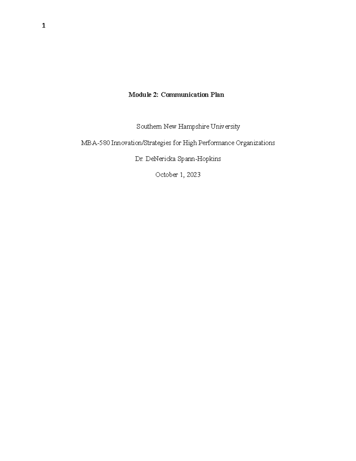 MBA 645 Module 2 Communication Plan - Module 2: Communication Plan ...