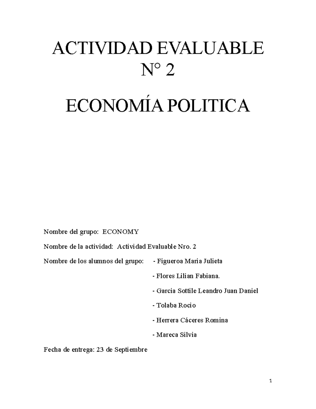 Grupo Economy Economia Politica AE2 - ACTIVIDAD EVALUABLE N° 2 ECONOMÍA POLITICA Nombre del ...