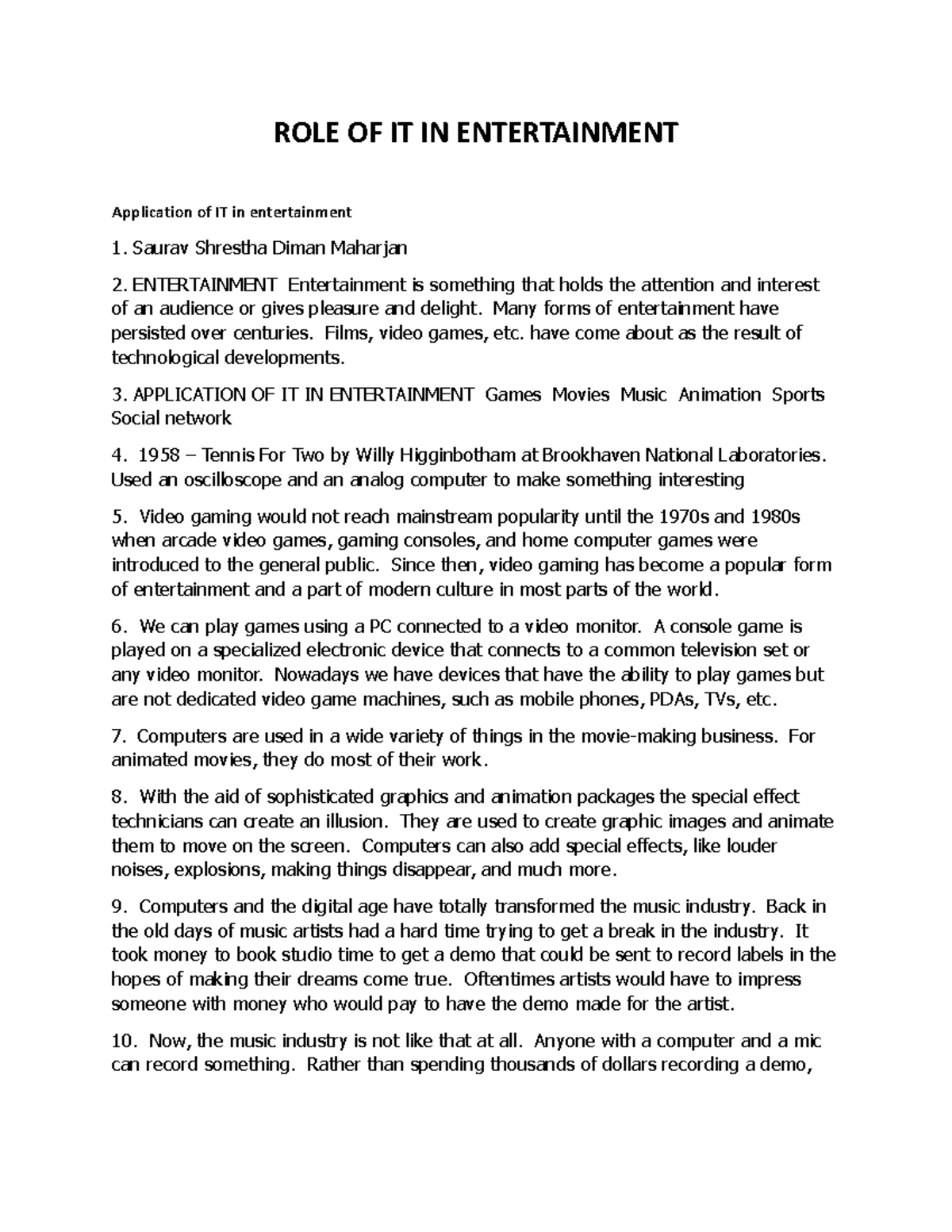 ROLE OF IT IN Entertainment - ROLE OF IT IN ENTERTAINMENT Application ...