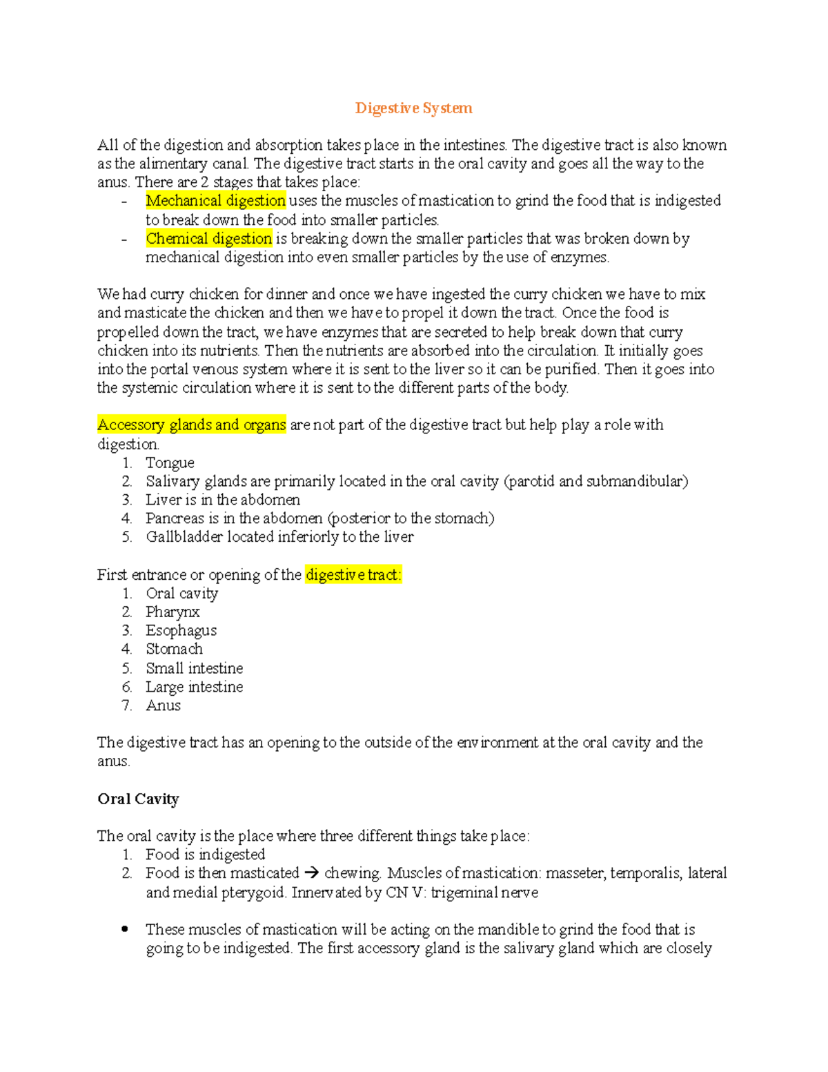 Anatomy 2 - detailed notes word for word - Digestive System All of the ...