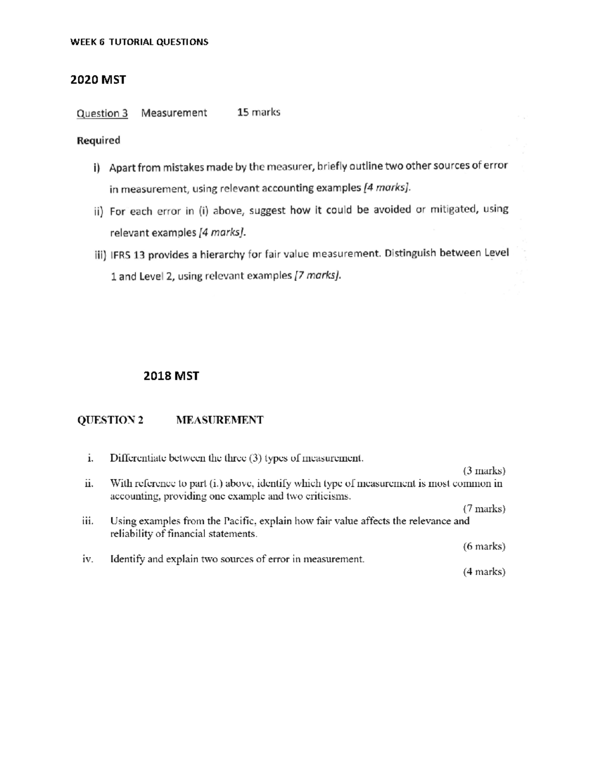 Week 6 Tutorial Questions 2016 - Accounting For Management Control ...