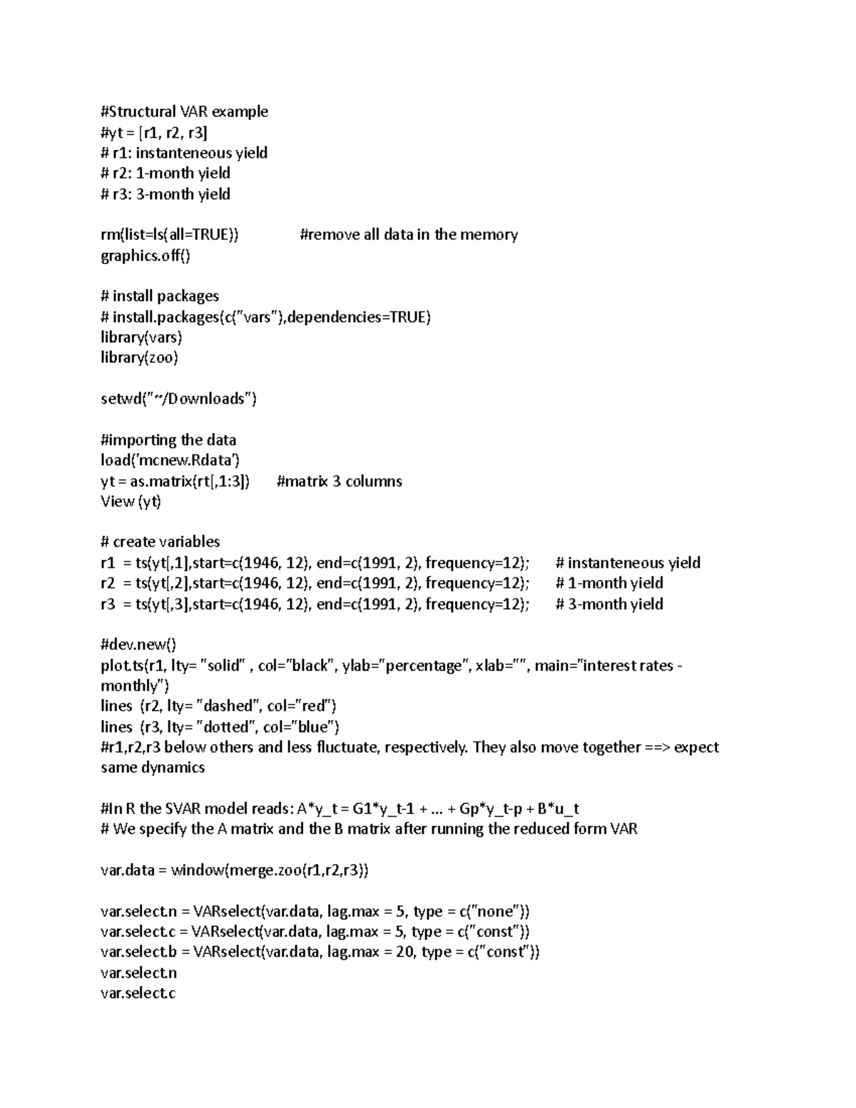 Structural VAR example - #Structural VAR example #yt = [r1, r2, r3] r1 ...