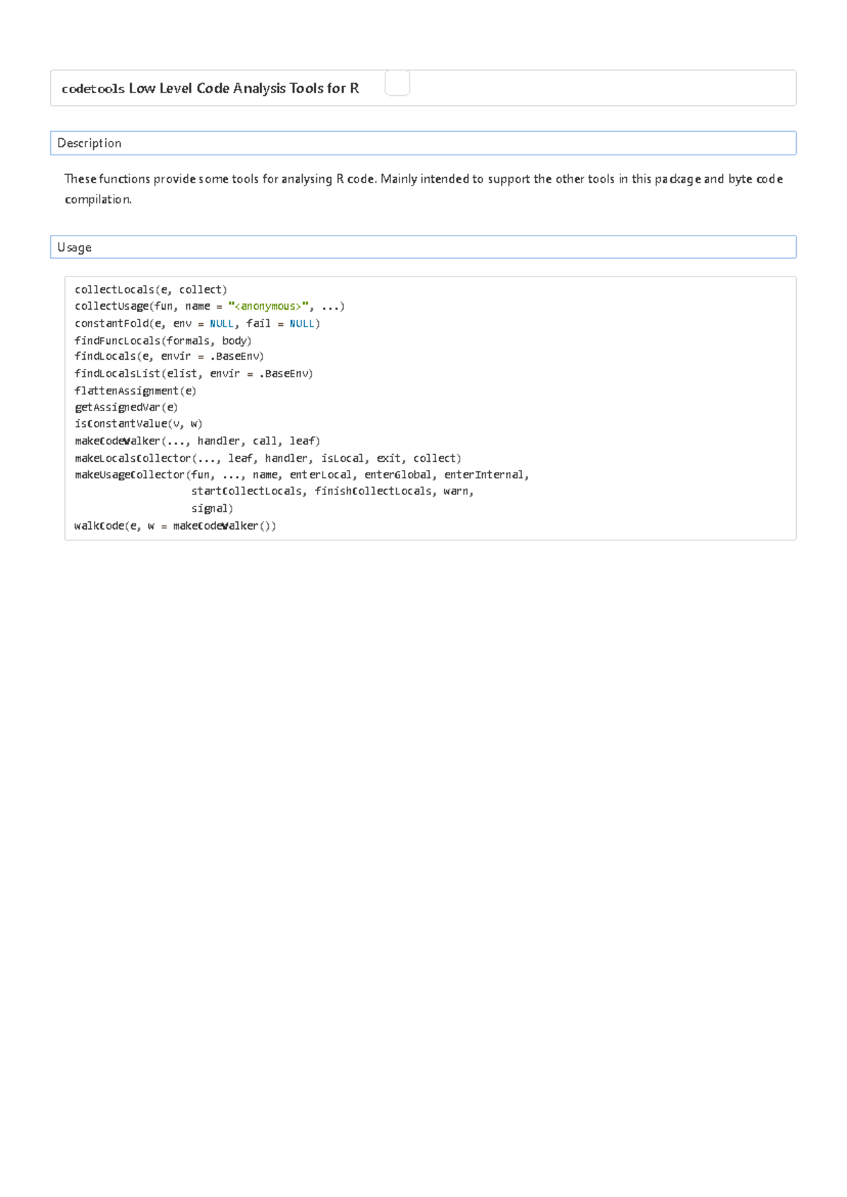 Low Level Code Analysis Tools For R Codetools Low Level Code Analysis Tools For R Description