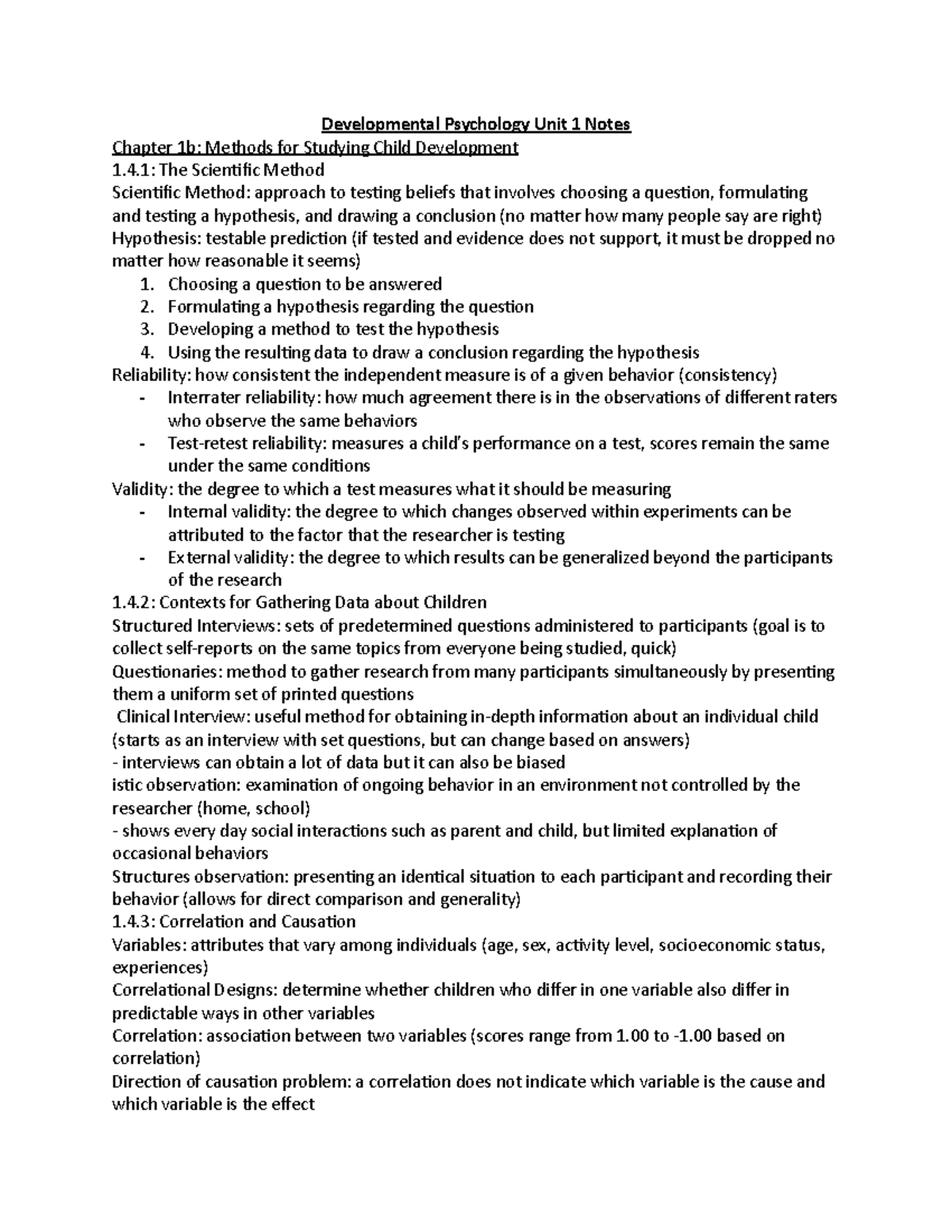 Developmental Psychology Unit 1 Notes - 4: The Scientific Method ...