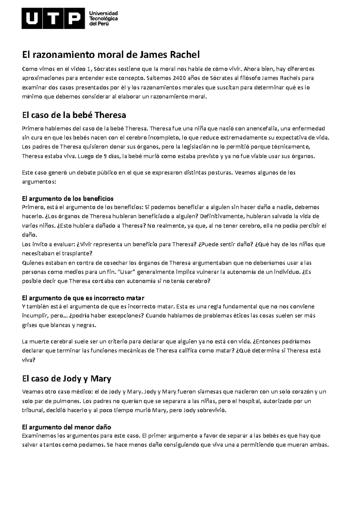 Semana 02 - Guion - Razonamiento moral de Rachels - El razonamiento ...