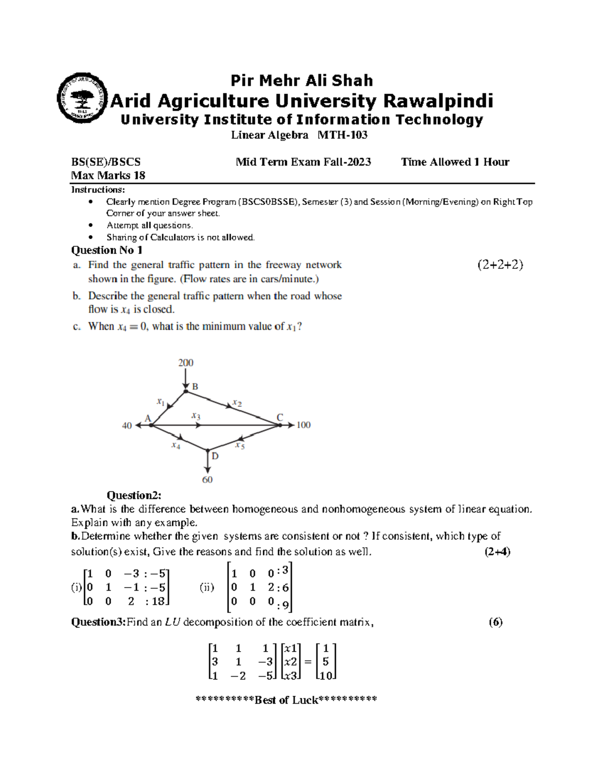 Paper Mid Linear- fall- 2023 - Pir Mehr Ali Shah Arid Agriculture ...